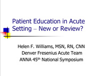 Acute Care: Patient Education in the Acute Setting: New or Review ...