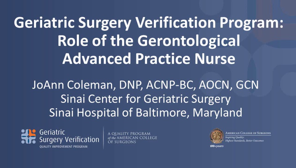 Geriatric Surgery Verification Program: Role of the Gerontological ...