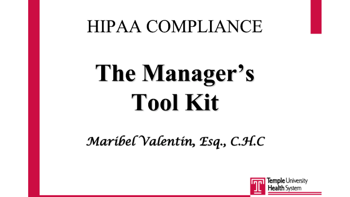 301 The Practice Manager's Toolkit for HIPAA Compliance - Health Care ...
