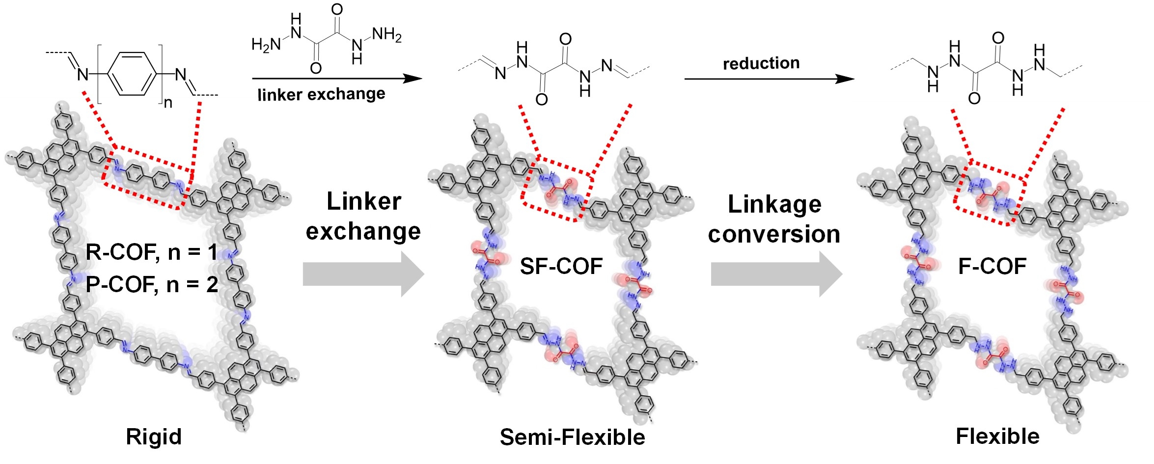 Gradually tuning the flexibility of two-dimensional covalent organic frameworks via stepwise ...